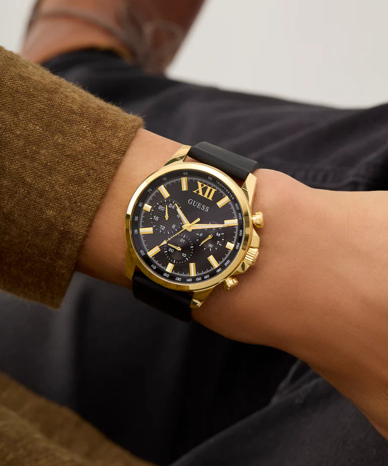 Guess Watch - GW0009G1 - Silver-Tone And Black Leather Watch – Montres ...