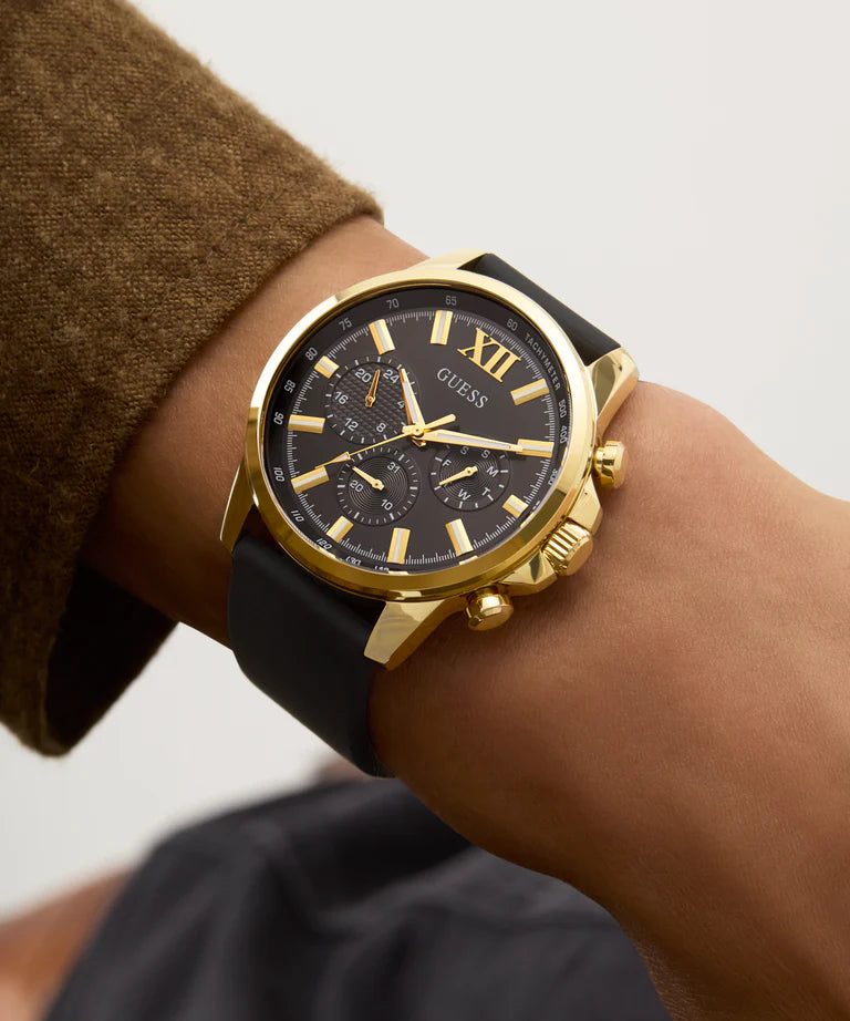 Guess Watch - GW0009G1 - Silver-Tone And Black Leather Watch – Montres ...